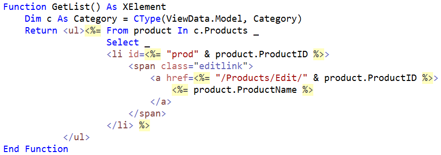 The Weekly Source Code 30 Vbnet With Xml Literals As A View Engine For Aspnet Mvc Scott