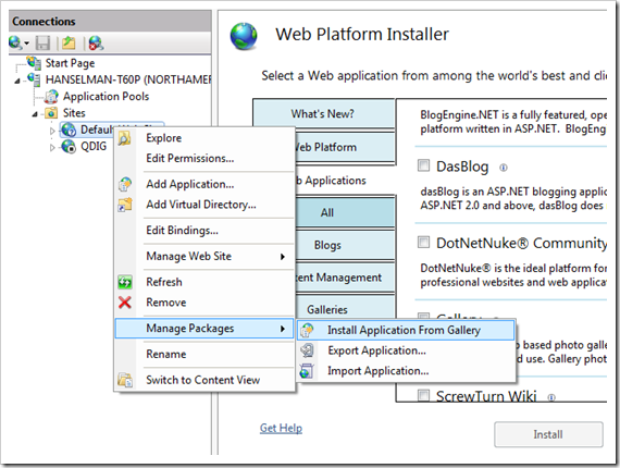 Microsoft Web Platform, Web Application Gallery, Web Platform Installer ...